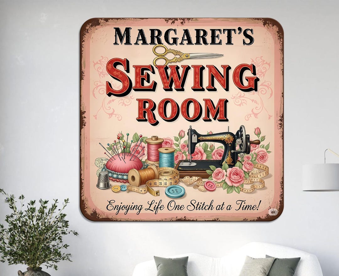 Custom Sewing Room Sign, Vintage Style Name, Sewing Lover Gift, Custom ...