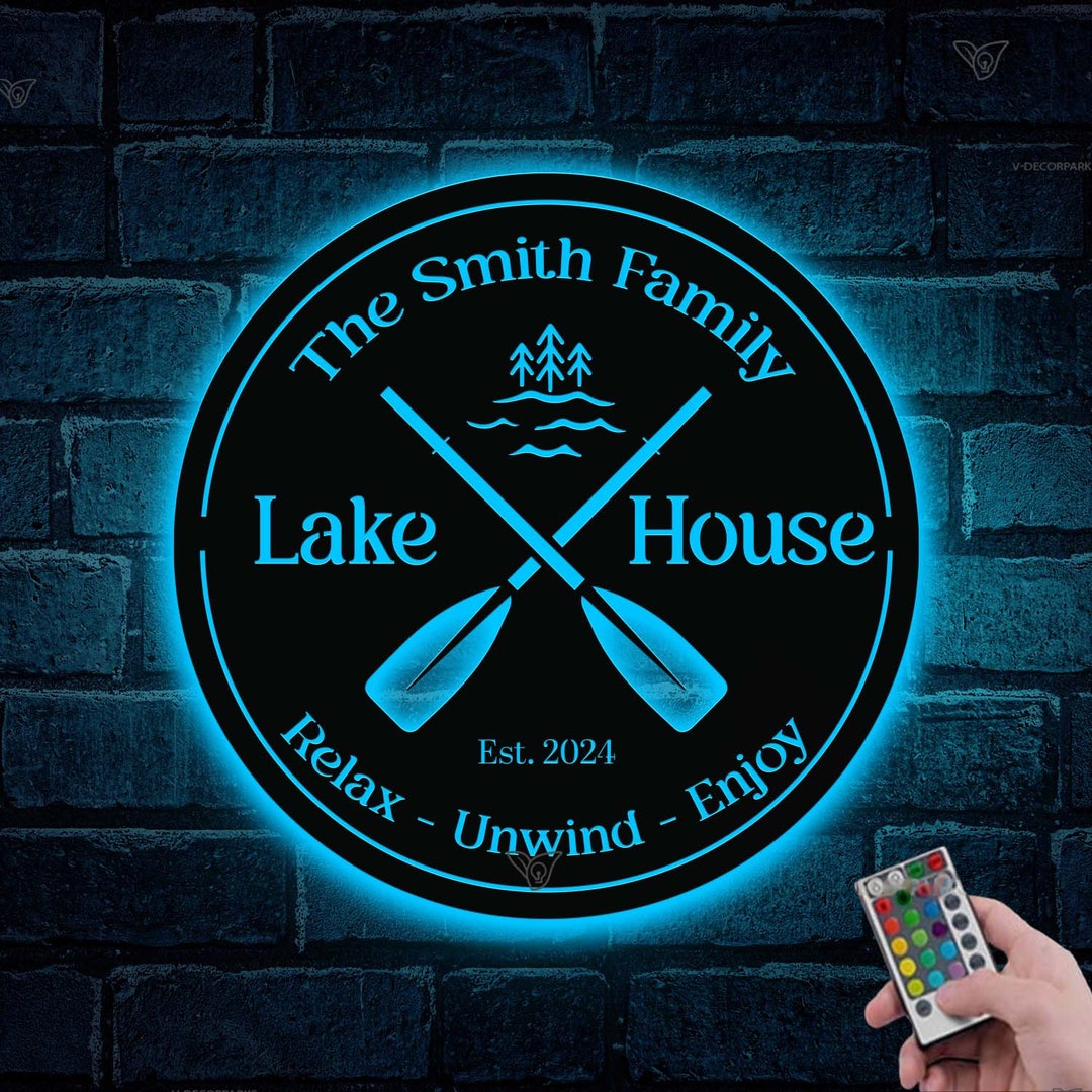 Custom Metal Lake House Sign LED Light, Lake Sign, Lakehouse Sign ...