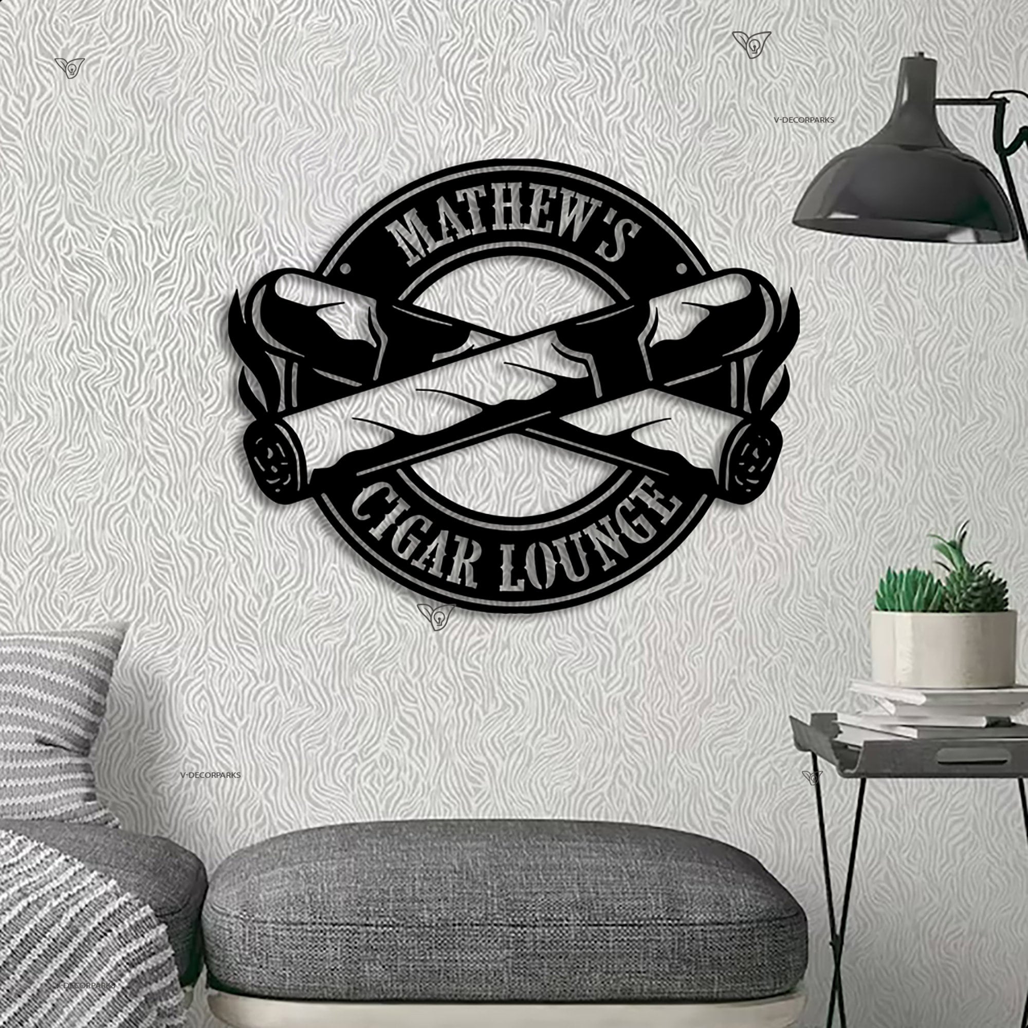 Personalized Cigar Lounge Metal Wall Art LED Light Custom Smoking Cigar ...