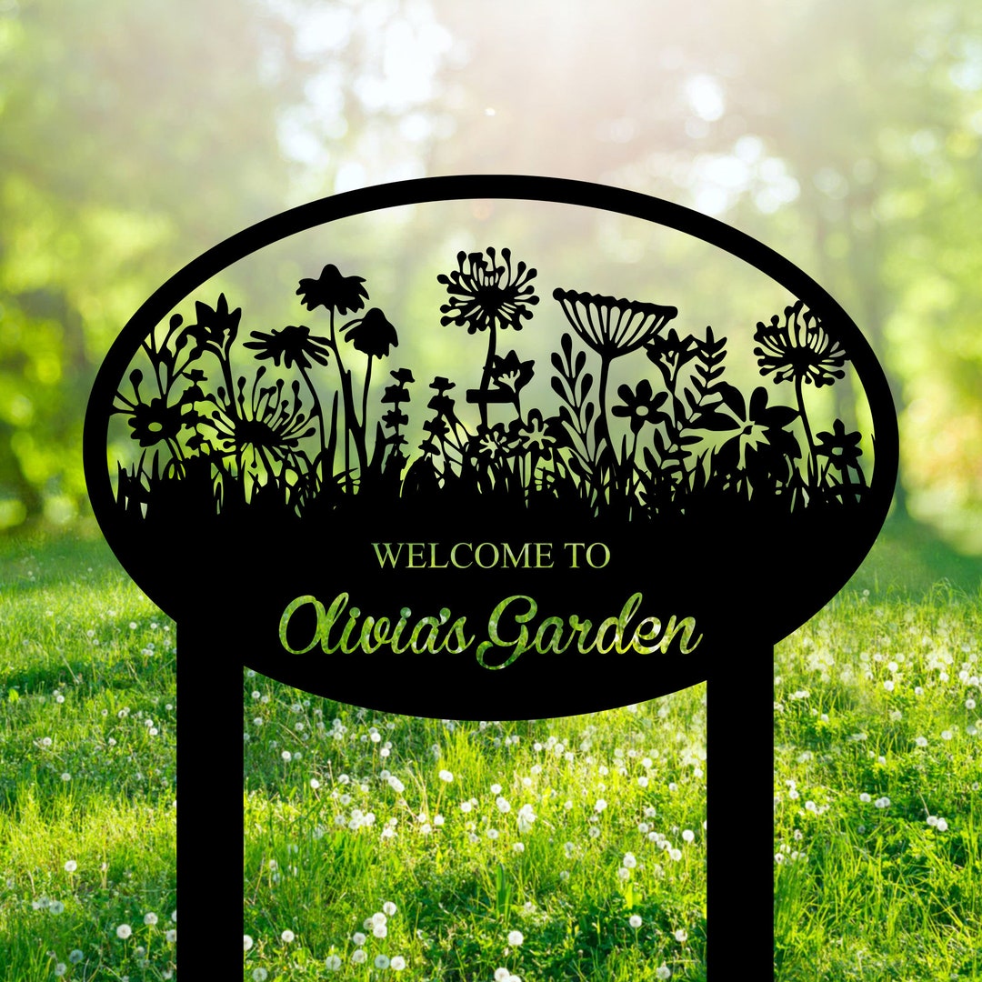 Custom Metal Garden Sign Flower Design Personalized Garden Sign Metal