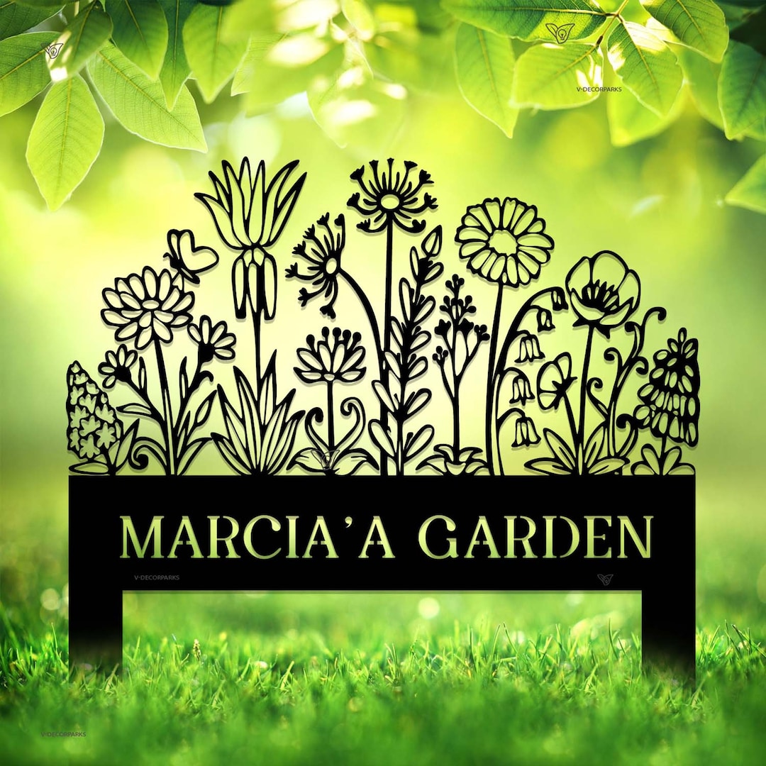 Flowers Metal Garden Sign With Stakes Personalized, Garden Stake ...