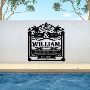 Personalized Pool & Patio Sign Backyard Bar and Grill Pool Deck Sign ...