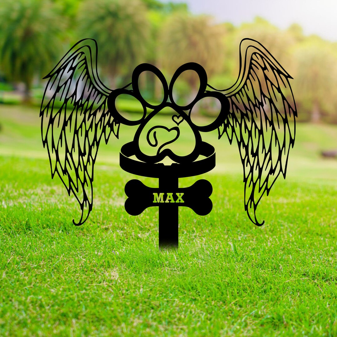 Custom Dog Memorial Stake With Wings and Paw,metal Dog Garden Stake ...