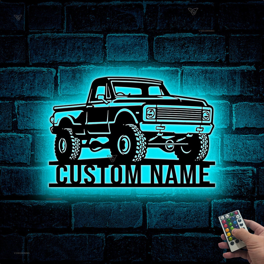 Custom Monster Truck Metal Wall Art LED Light, Custom Monster Truck ...