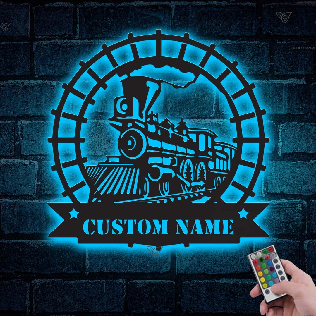 Custom Train Metal Wall Art LED Lights, Railroad Wall Decor, Railroad ...