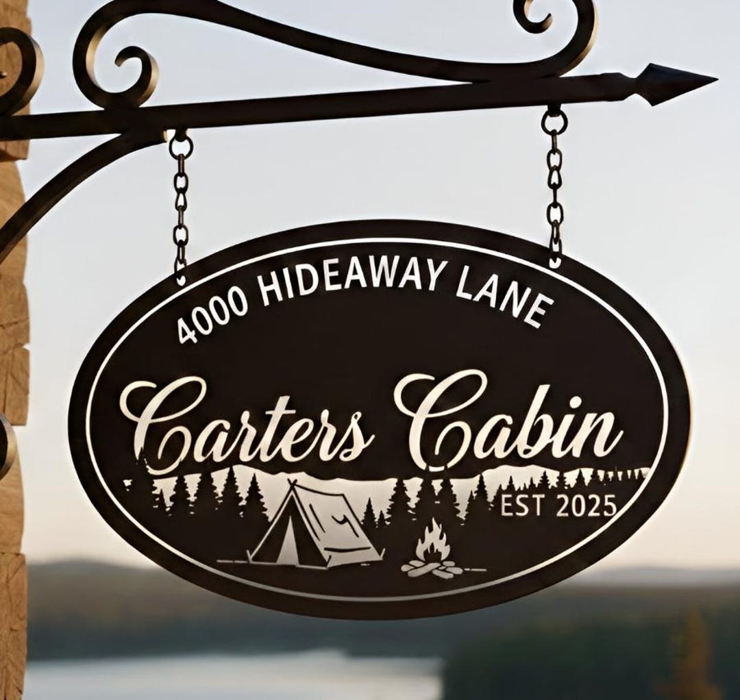 Custom Cabin Metal Sign, Personalized Outdoor Hanging Sign, Rustic ...