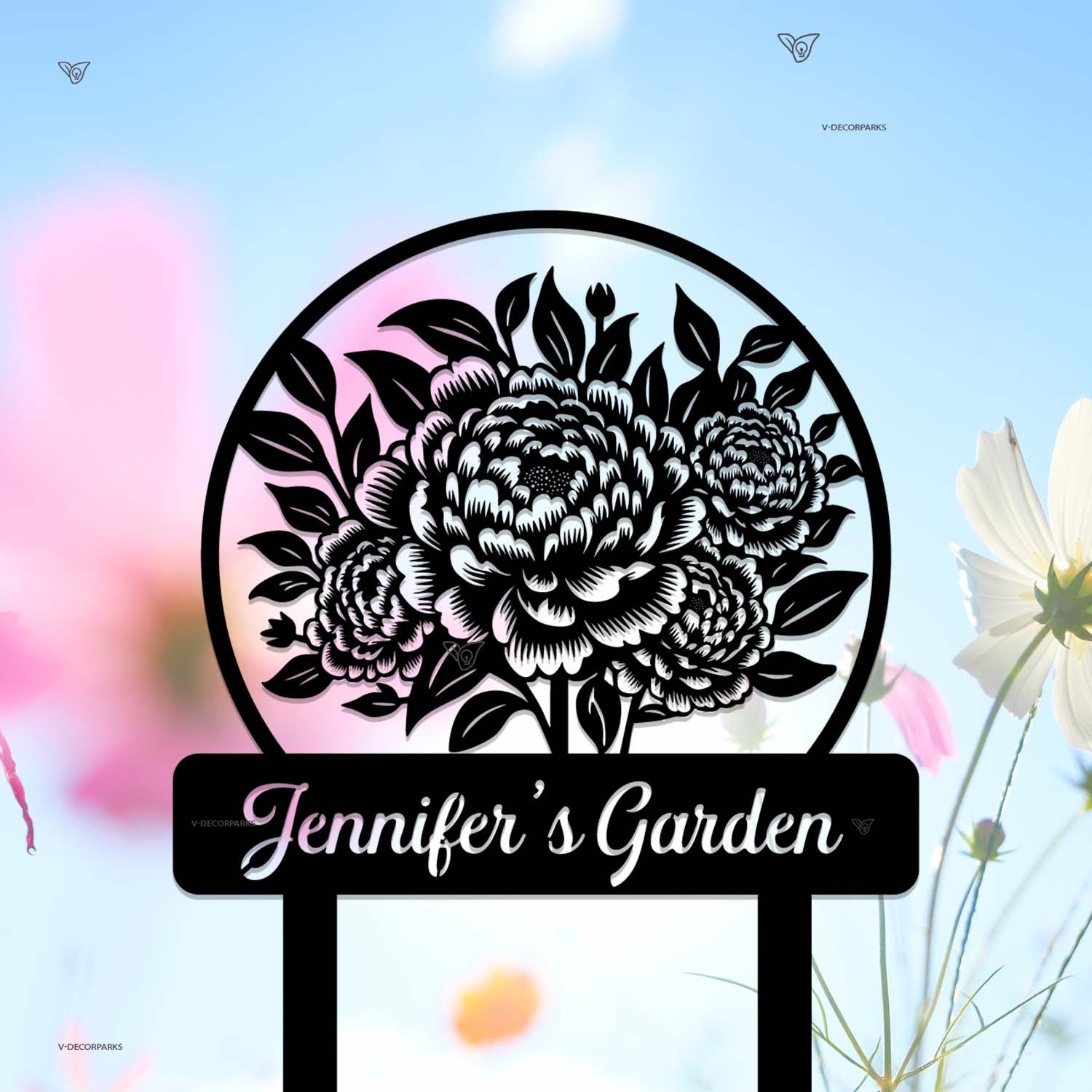 Custom Peony Garden Sign, Metal Yard Sign Peony Flower Metal Sign ...
