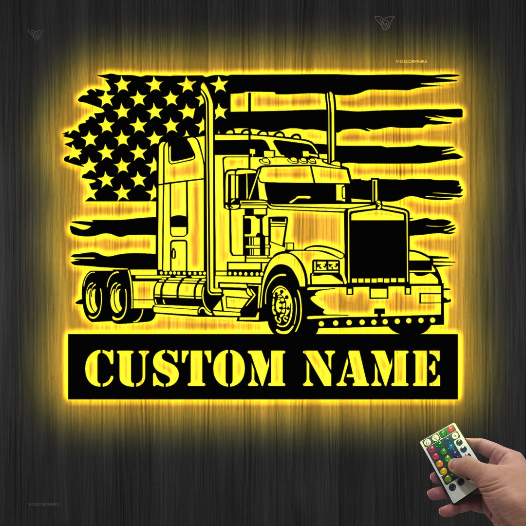 Custom Semi Truck Metal Sign, LED Personalized Wall Art - Etsy