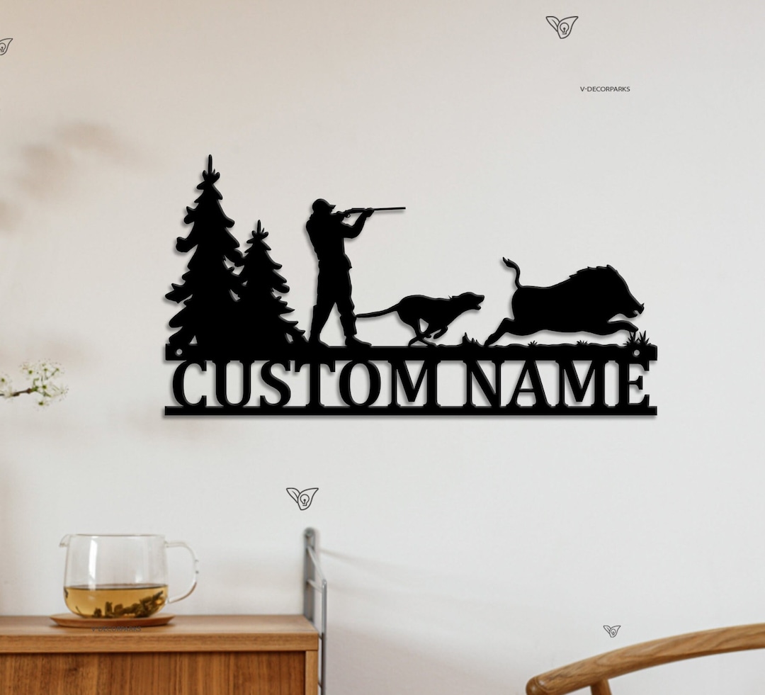 Personalized Hound Wild Boar Hunting Metal Wall Art, Custom Hunter Name ...