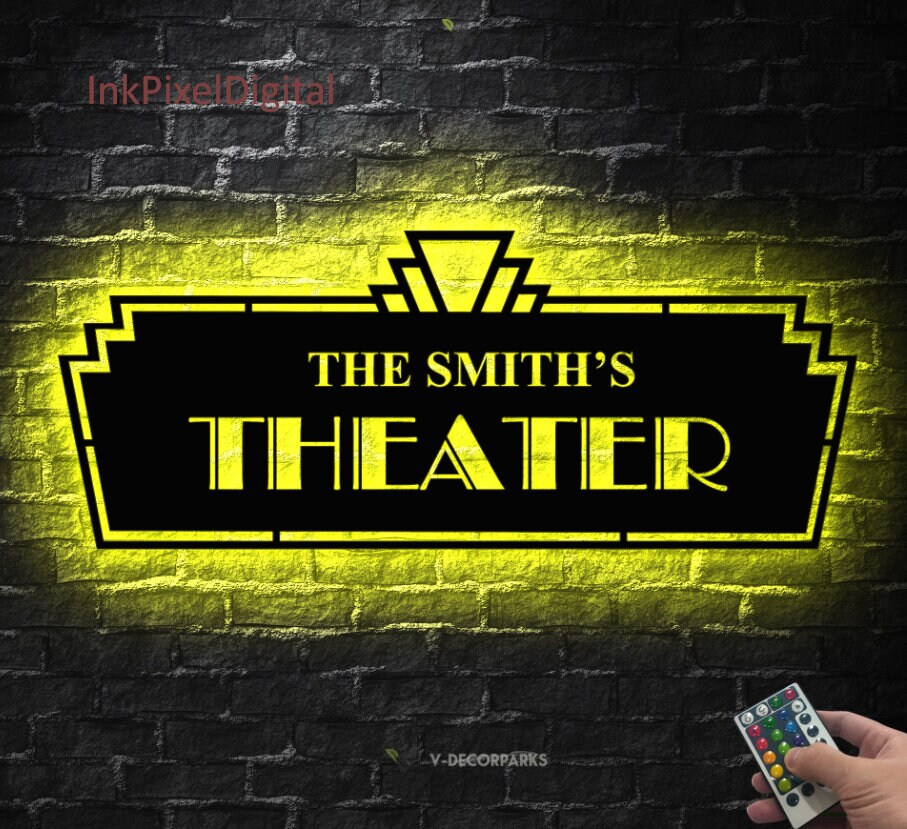 Personalized Home Theater Metal Wall Art LED Light,custom Cinema Metal ...