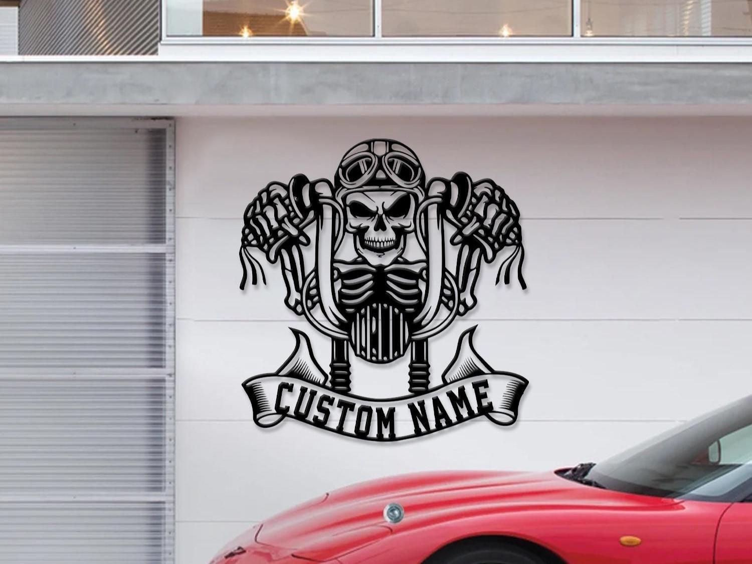 Custom Skull Motorcycle Metal Wall Art LED Lights,personalized Skull ...