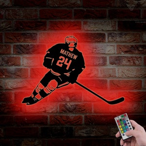 Custom Metal Hockey Sign With LED, Personalized Hockey Name & Number ...