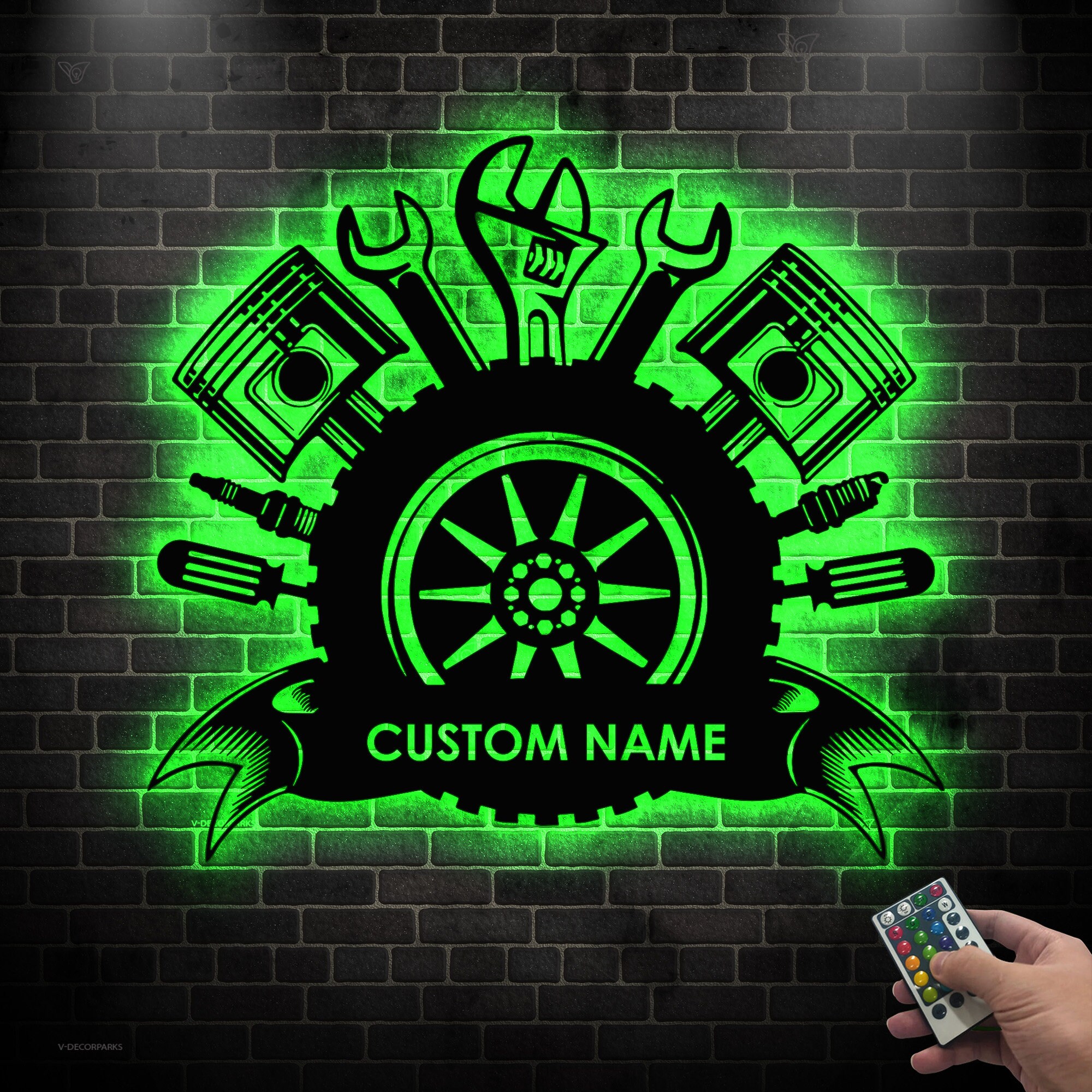 Custom Garage Sign Tools Repair Metal Wall Art LED Light Personalized ...