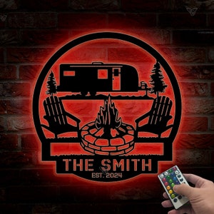 Personalized RV Trailer Metal Sign LED Light, Camp Decor Custom Camping ...