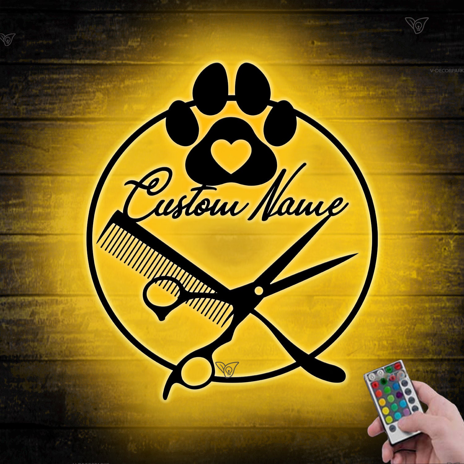 Custom Dog Grooming Hair Salon Metal Wall Art LED Light Dog Grooming ...