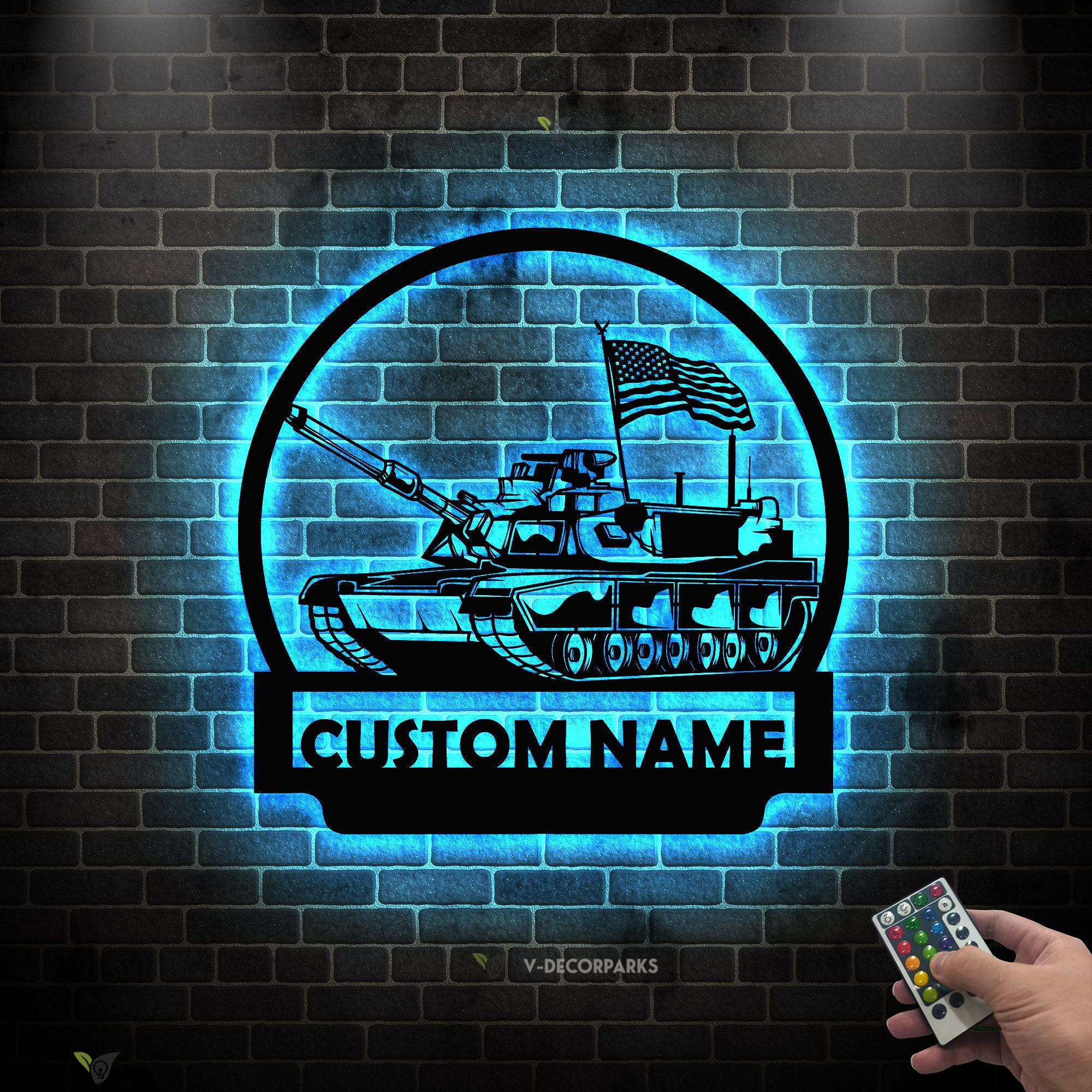 Custom US Military Tank Metal Sign LED Lights, Personalized US Military ...
