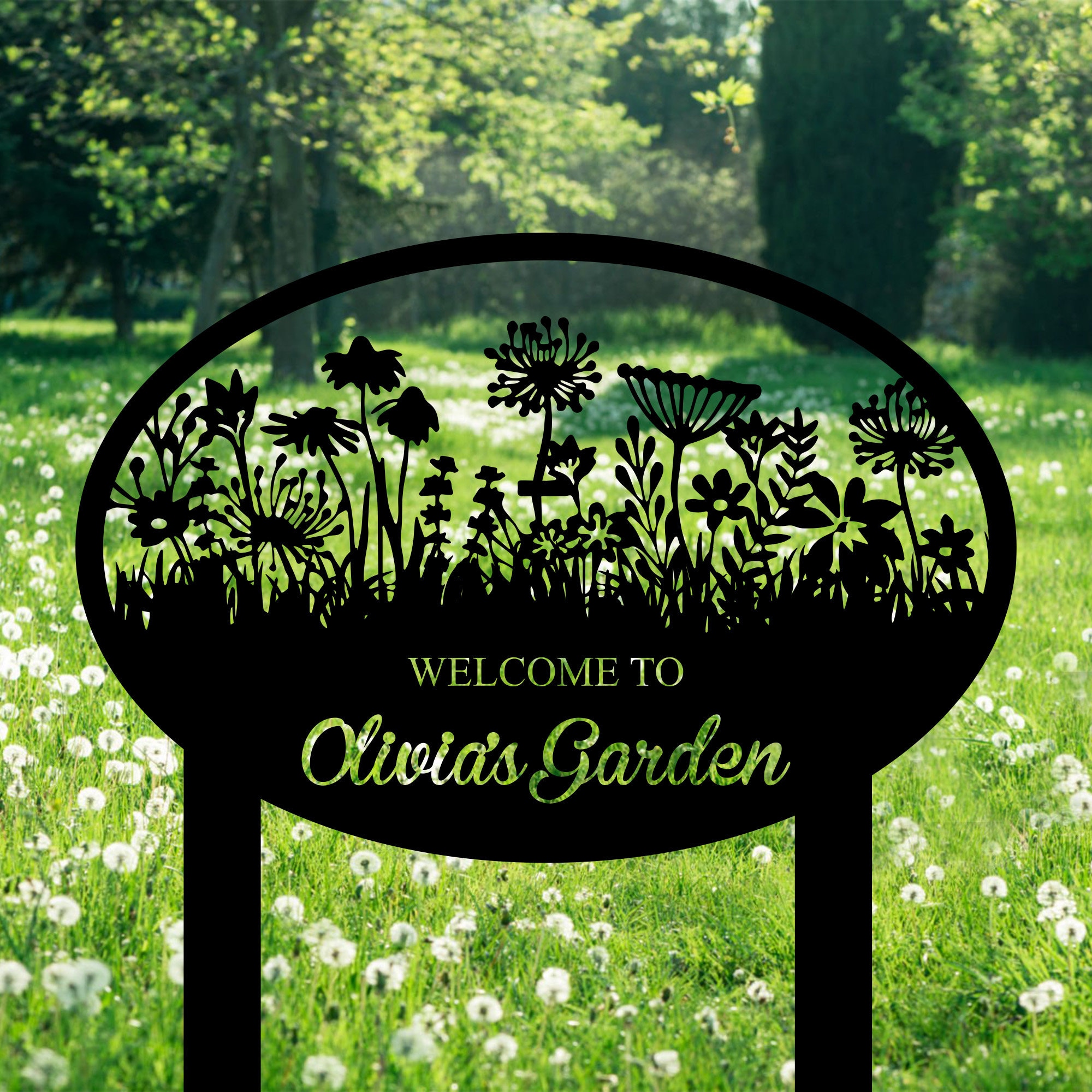Custom Metal Garden Sign Flower Design Personalized Garden Sign Metal ...