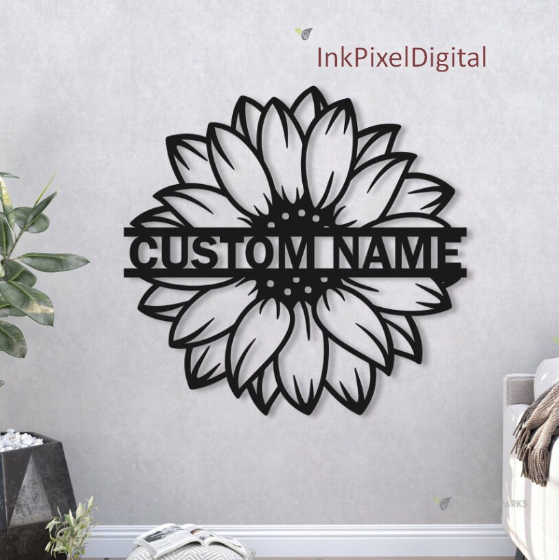 Custom Sunflower Monogram Metal Wall Art LED Light Personalized ...