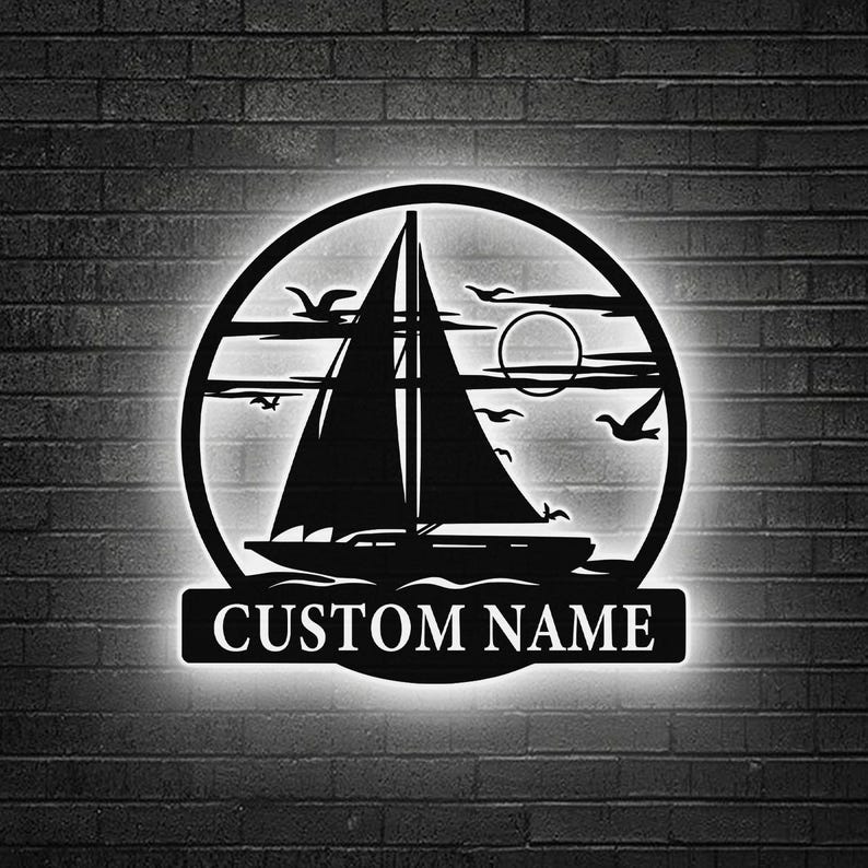 Personalized Sailboat Metal Wall Art With LED Lights, Lake House Decor ...