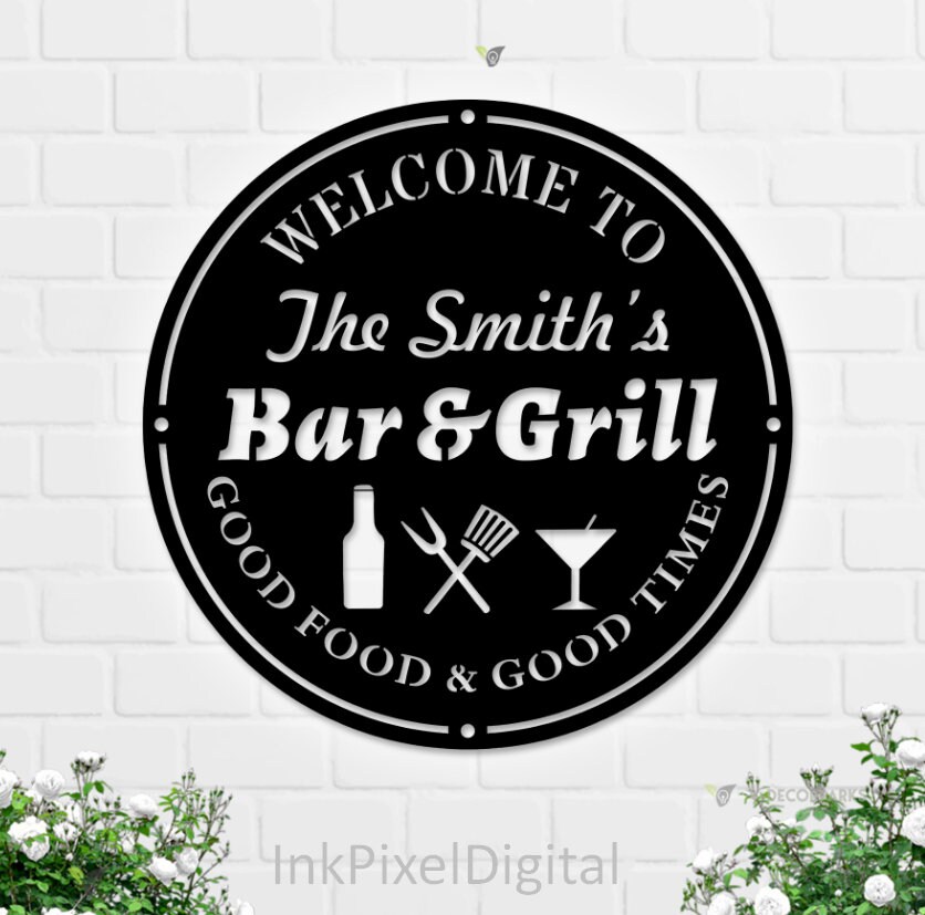 Benutzerdefinierte Hinterhof Bar und Grill Metall Wand Kunst LED-Licht ...