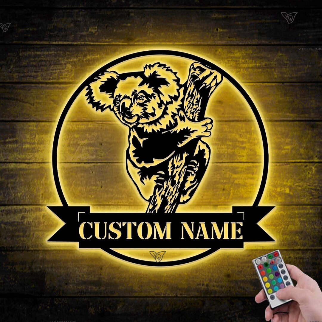 Custom Floral Koala Metal Wall Art,personalized Koala Name Sign ...