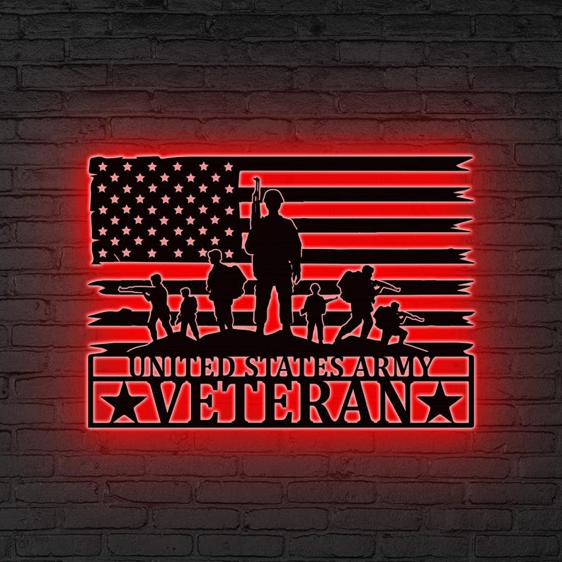 Custom US Soldier Military Metal Wall Art LED Lights, Personalized ...