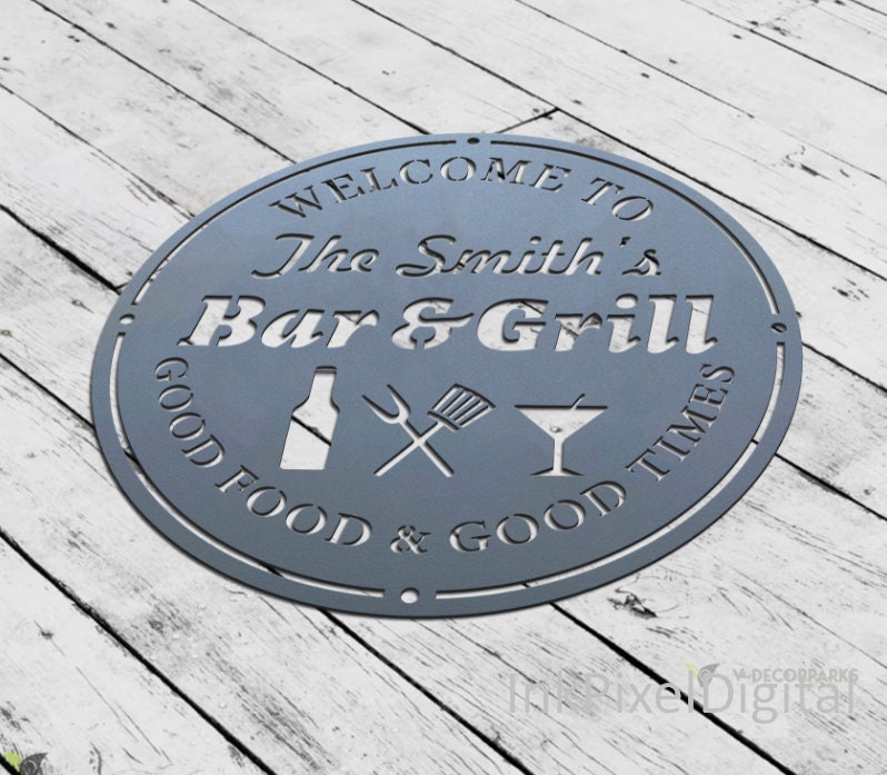 Benutzerdefinierte Hinterhof Bar und Grill Metall Wand Kunst LED-Licht ...