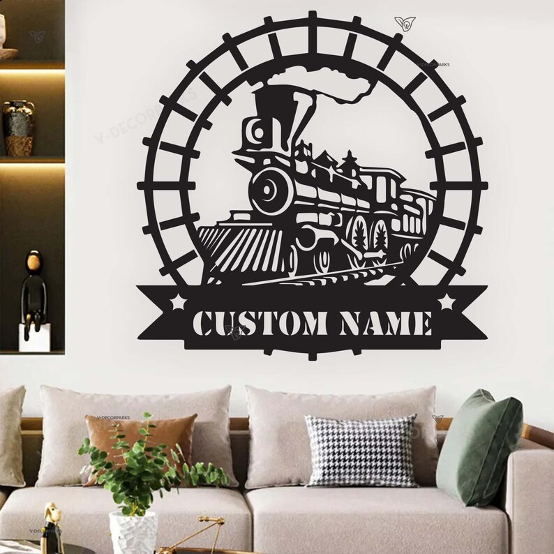 Custom Train Metal Wall Art LED Lights, Railroad Wall Decor, Railroad ...