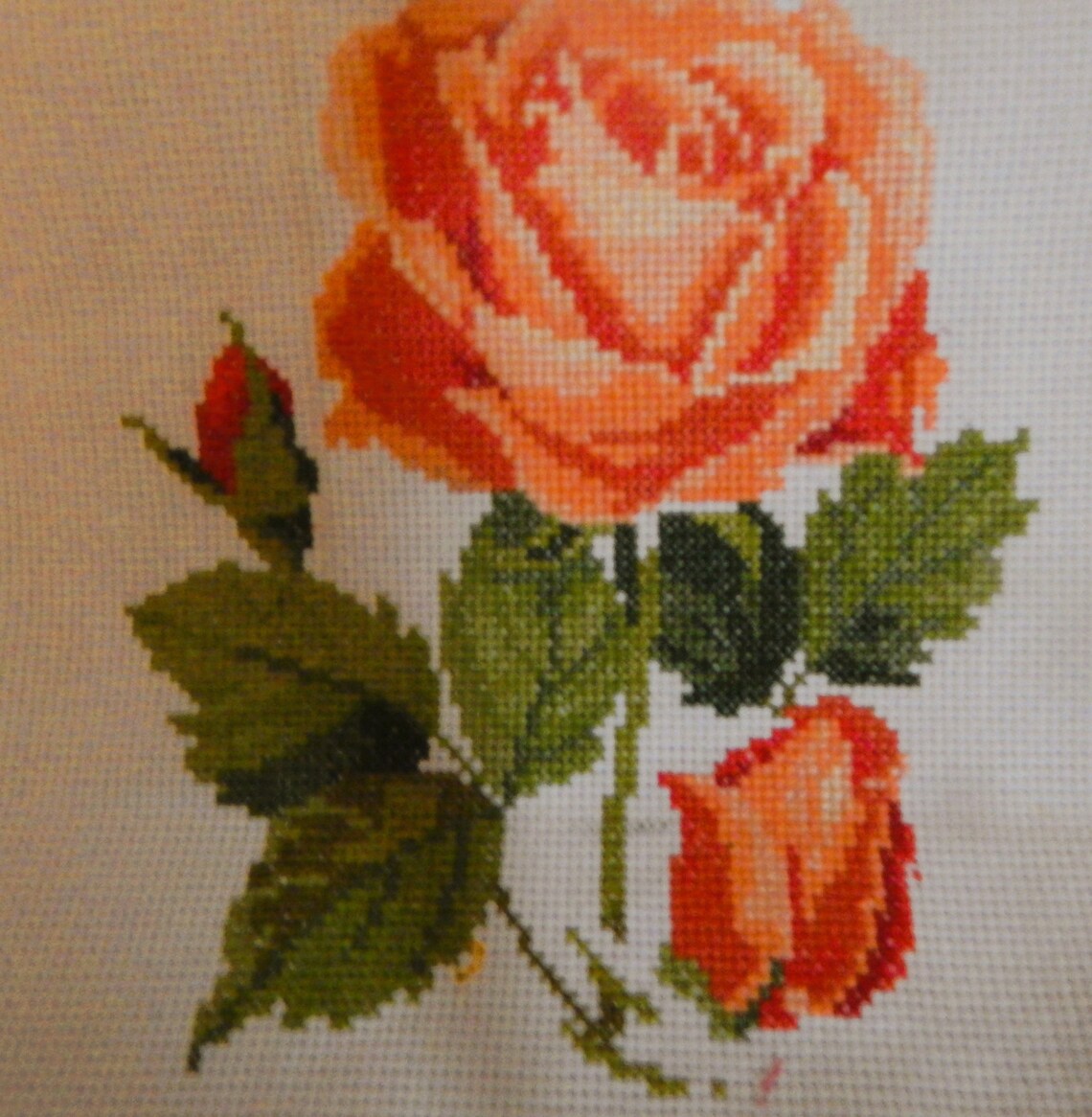 Beautiful Handmade Double Cross Stitch Peach Roses - Etsy