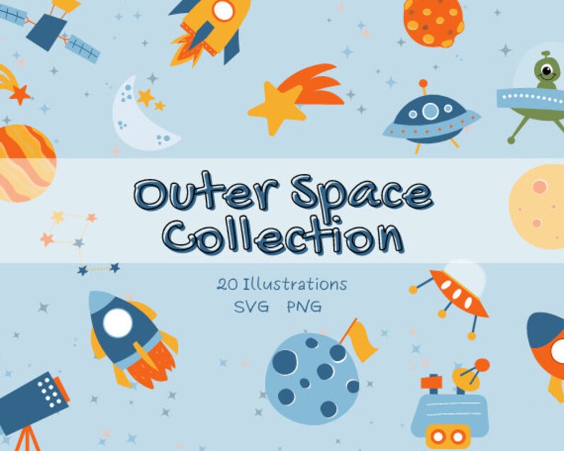 Outer Space Clipart, SVG, PNG - Etsy