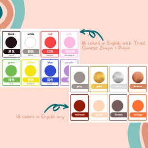 16 Colors Bilingual Flash Cards English-traditional Chinese Zhuyin and ...