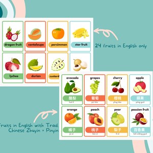 24 Fruits Bilingual Flash Cards English-traditional Chinese Zhuyin and ...