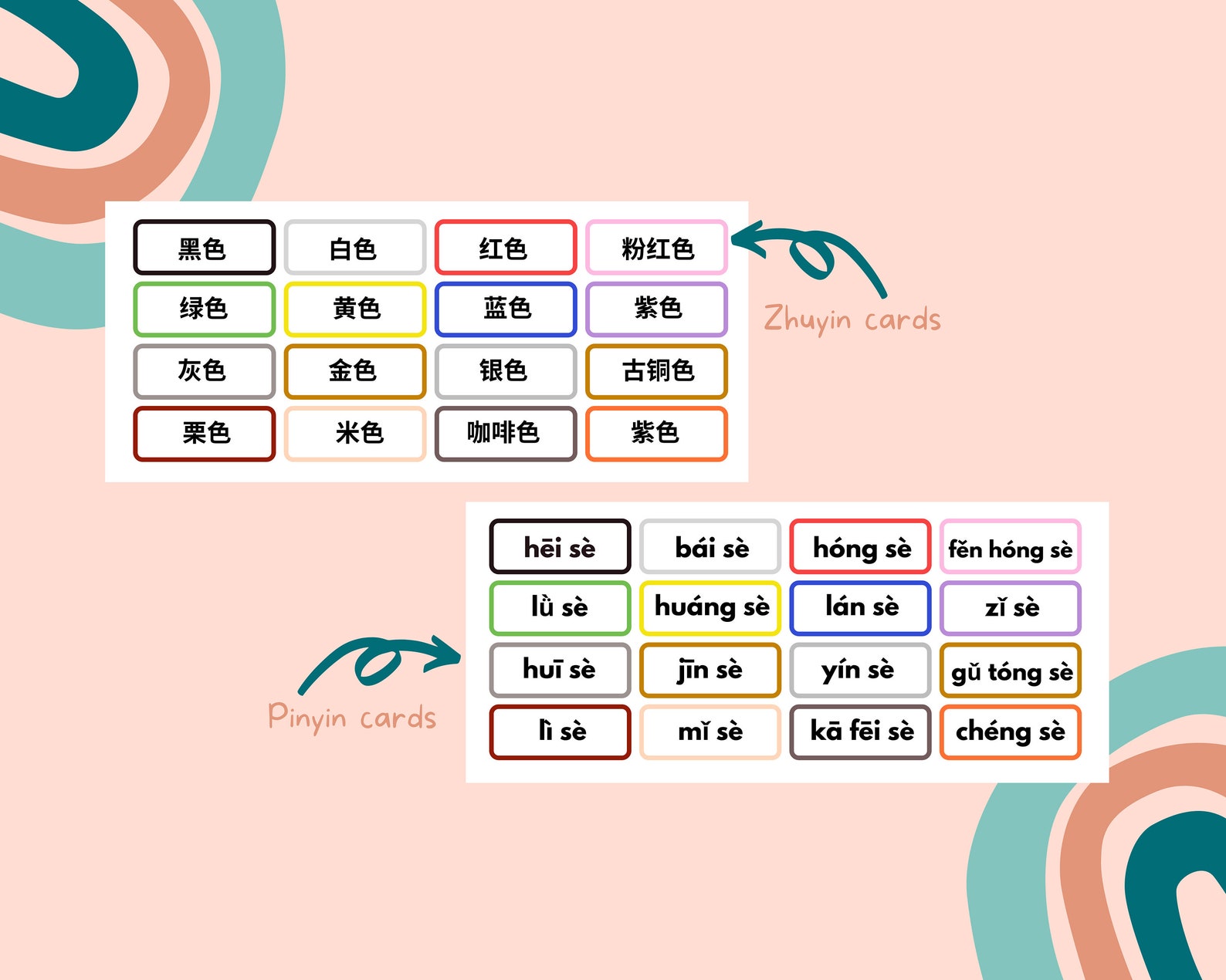 16 Colors Bilingual Flash Cards English-traditional Chinese Zhuyin and ...