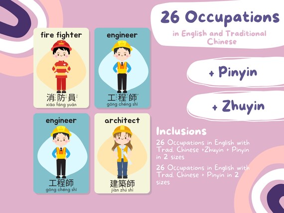 26 Occupations Traditional Chinese English Flash Cards I Flash - Etsy