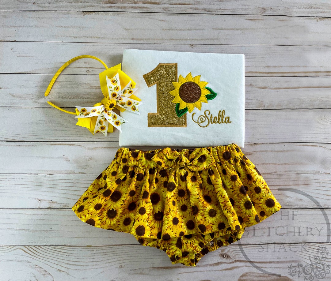 Sunflower Birthday Skirted Bloomer Outfit | Birthday Outfit for Girl ...