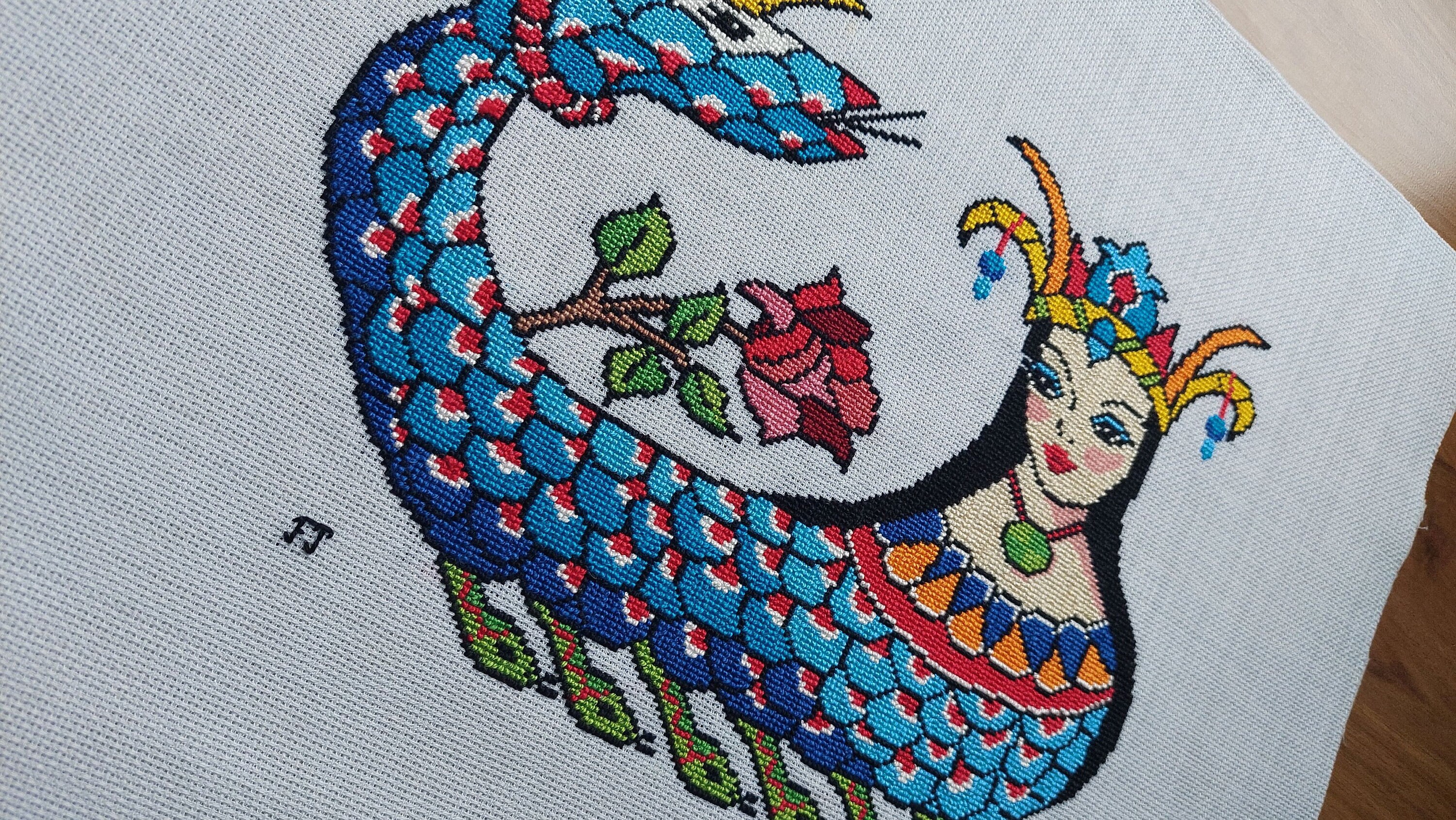 Completed Cross Stitch a Turkish Legend Shahmaran, an Old World Legend ...