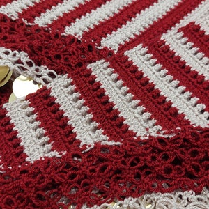 A Narrow Triangular Shawl in Mink and Burgundy Stripes With Sequins on ...
