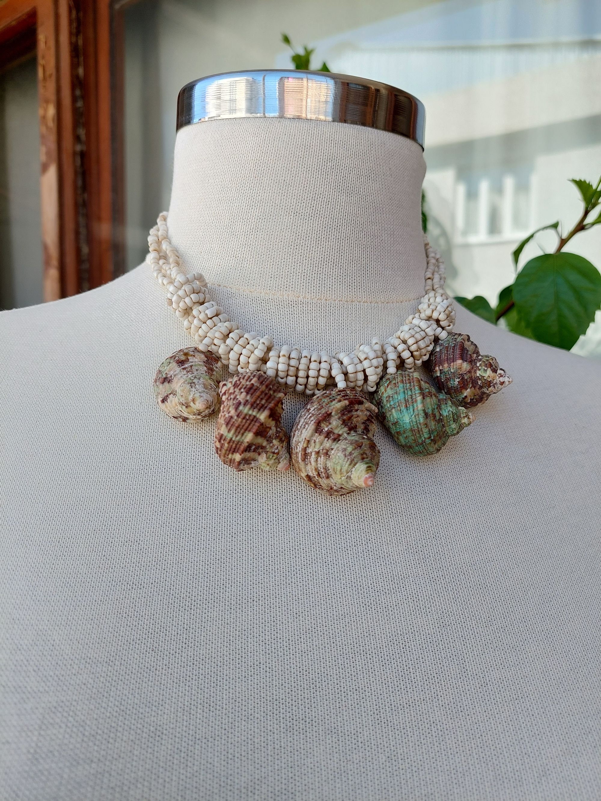 Ecru Color Huge Natural Seashell Statement Necklace for Spring - Etsy
