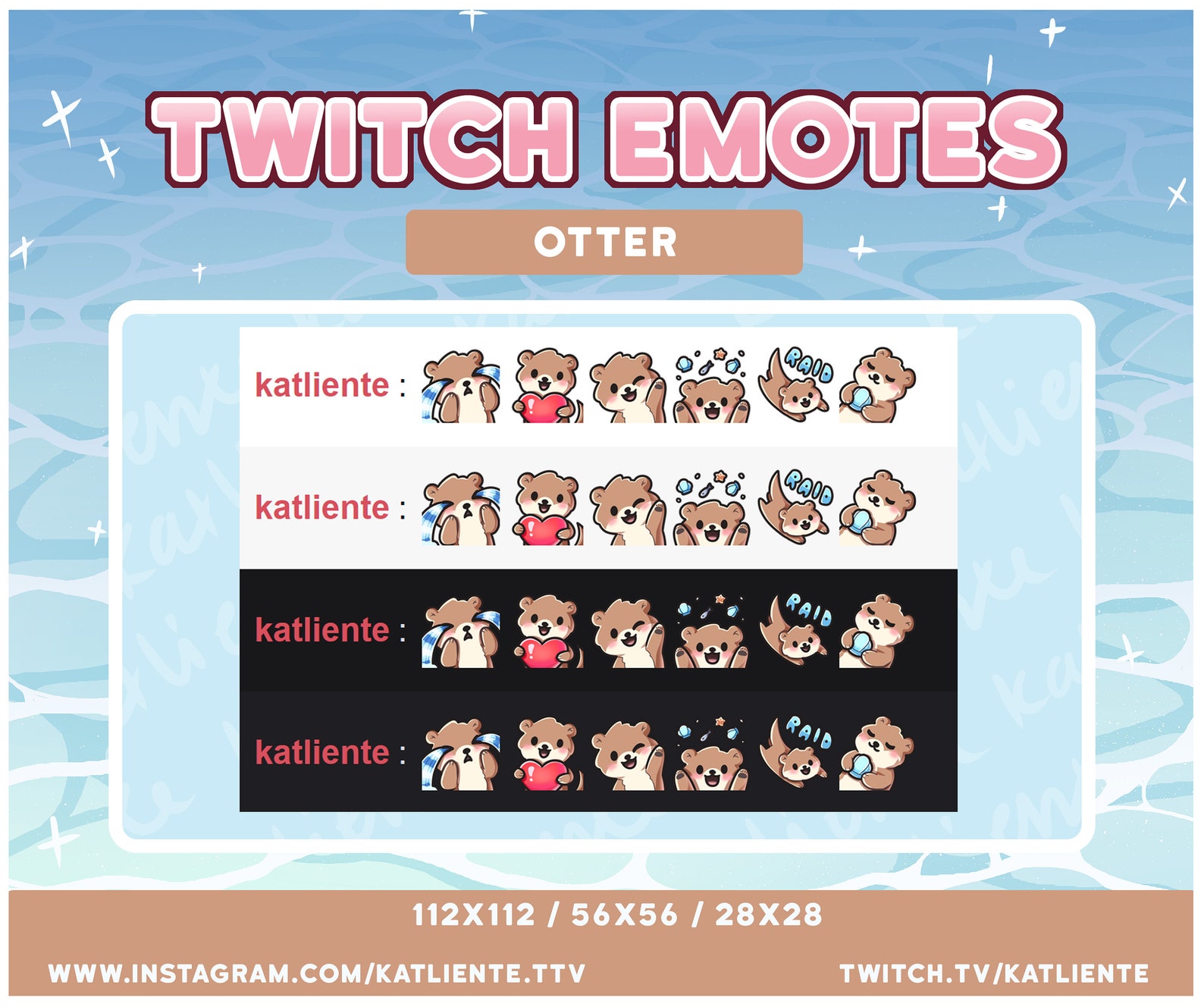 6 BLUE Kawaii Otter Furry Sea Creature Animal Ocean Water Emotes Twitch ...