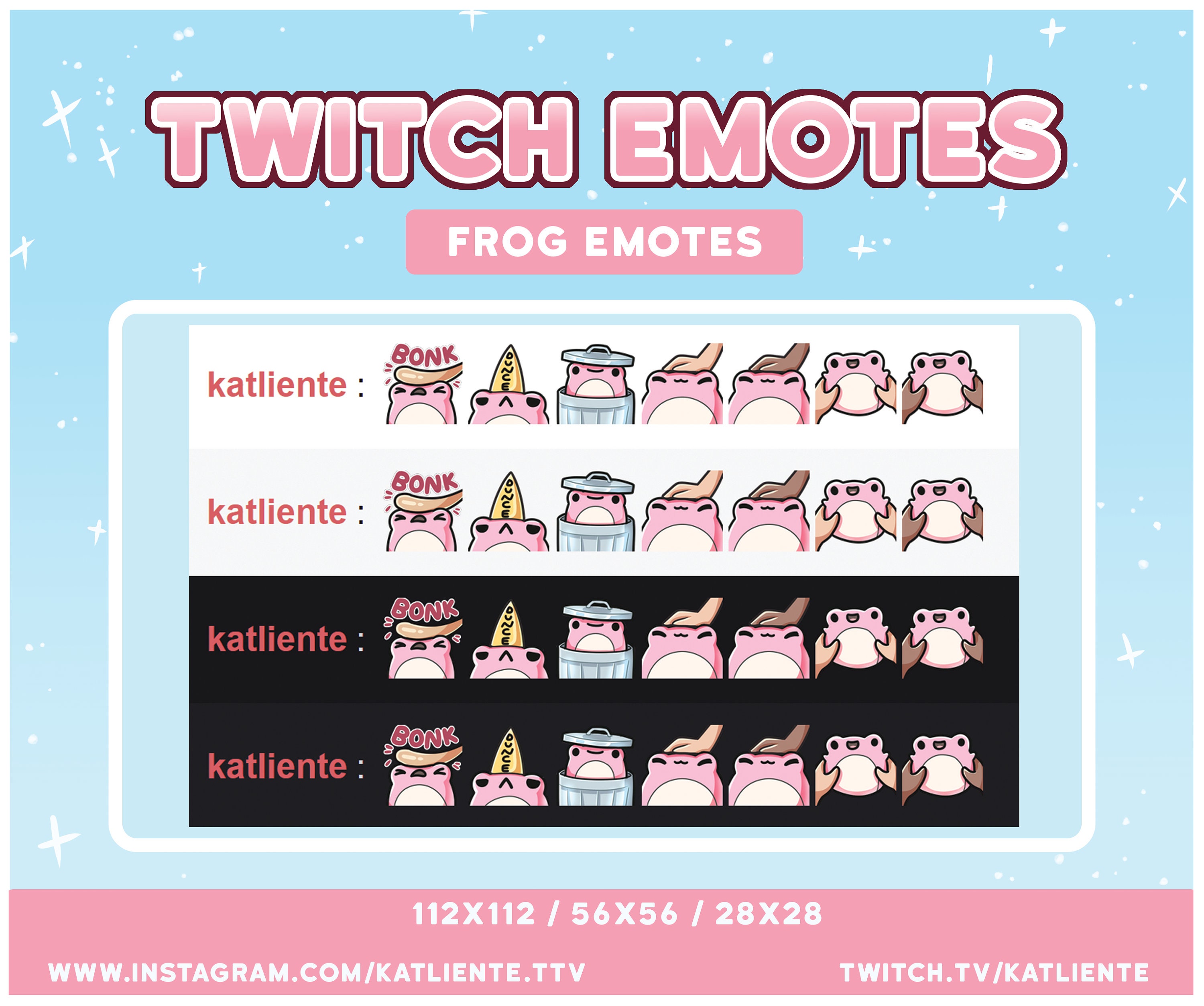 7x Kawaii PINK Frog Animal Emotes for Twitch, Discord, Youtube Bonk ...