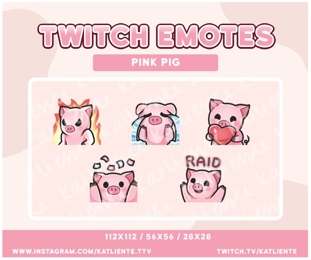 Kawaii Pink Pig Chibi Emotes for Twitch, Discord, Youtube (digital ...