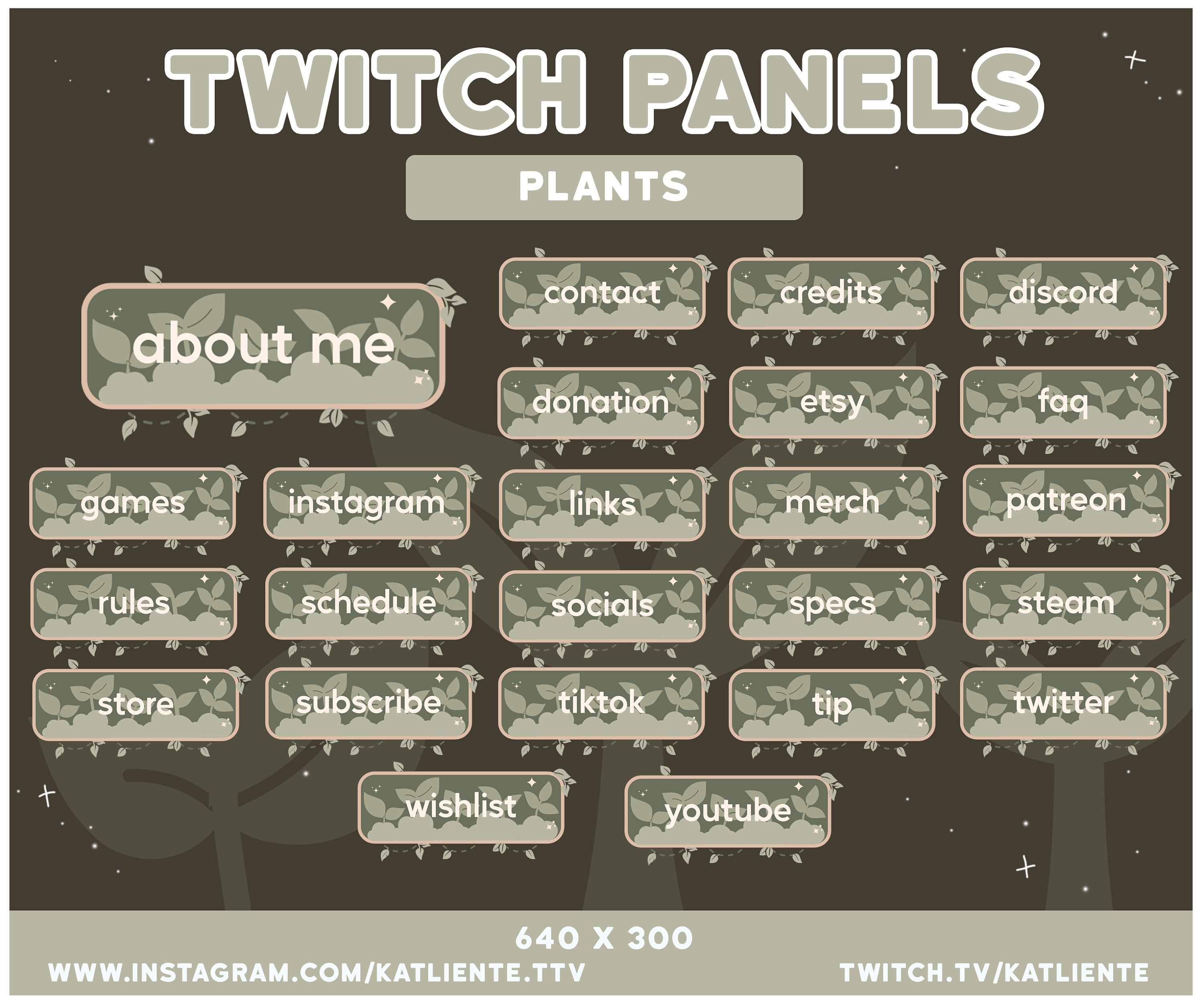 Forest Cottagecore Twitch Panels: Leafy Plant Theme (digital Download ...