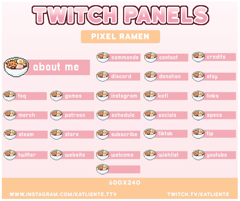 Pink Pastel Pixel Ramen Twitch Panels: Kawaii Vaporwave (digital ...