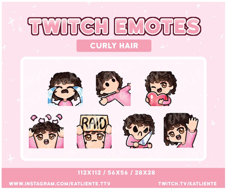 Cute Chibi Girl Emote Pack, Black Short Curly Hair, Brown Eyes, Light ...