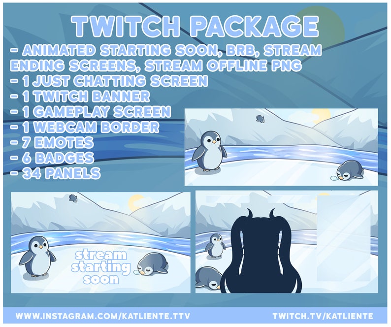VTUBER Kawaii Penguin Twitch Full Package 4 Scenes 2 - Etsy
