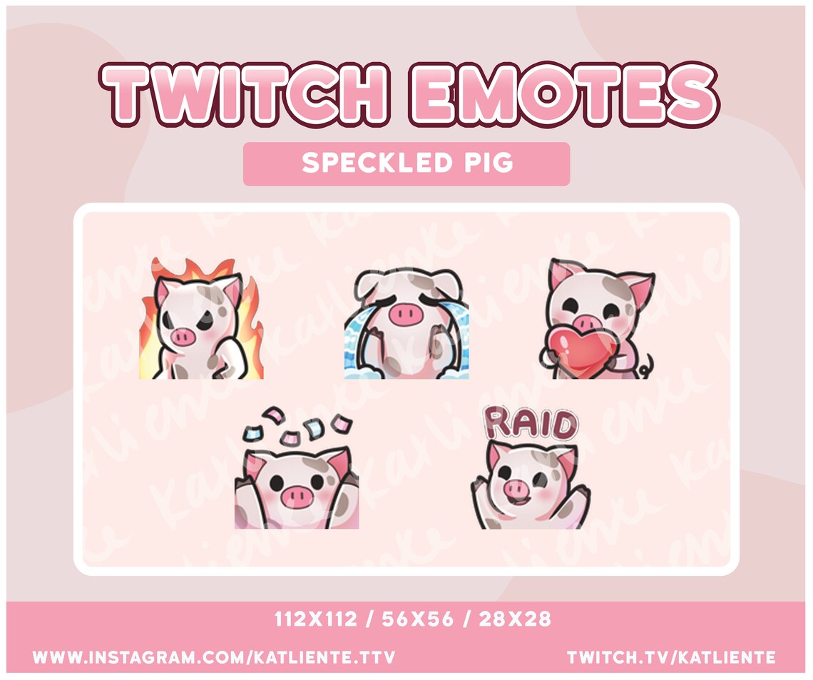 5x Kawaii Speckled Pig Farm Animal Chibi Emotes for Twitch, Discord ...