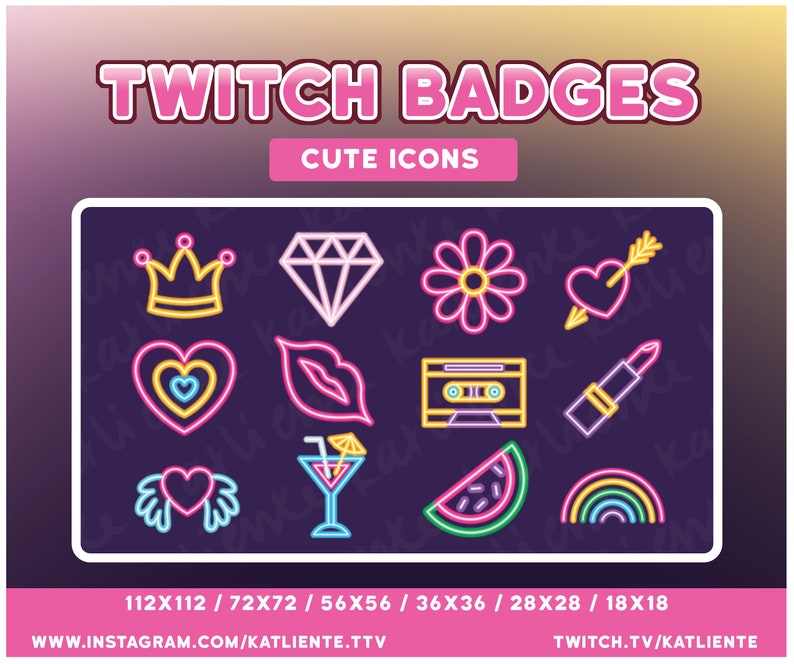 Neon Fluorescent Cute Icons Heart Lipstick Crown Diamond Flower Rainbow ...