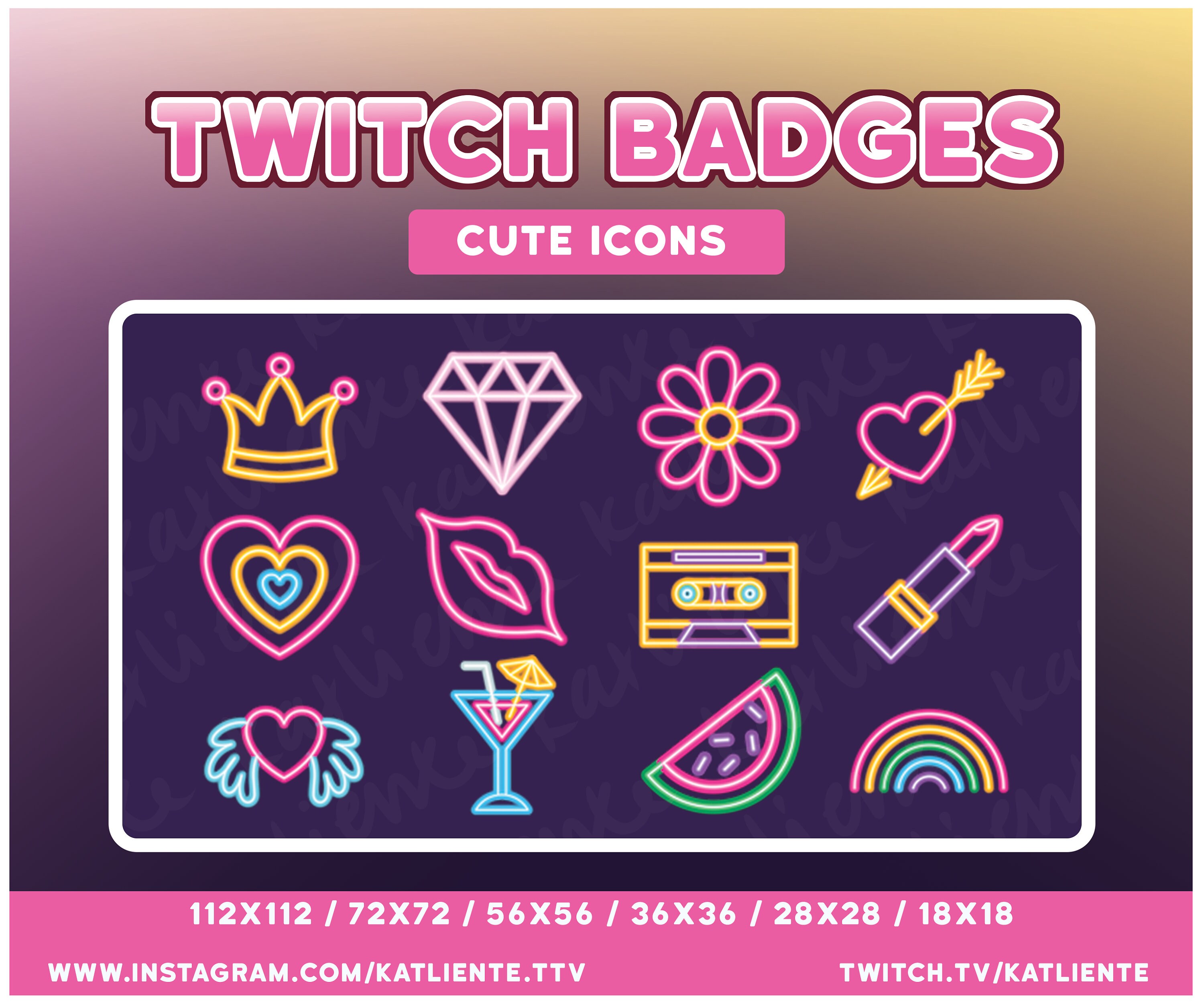 Neon Fluorescent Cute Icons Heart Lipstick Crown Diamond Flower Rainbow ...