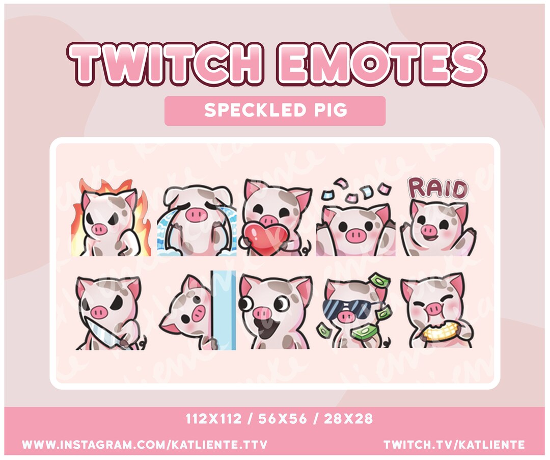 10x Kawaii Speckled Pig Farm Animal Chibi Emotes for Twitch, Discord ...