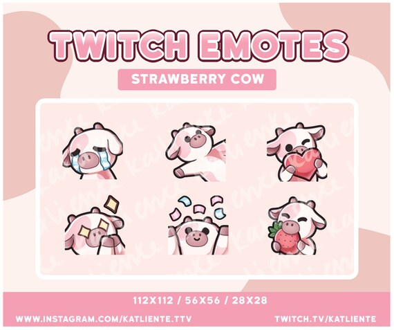 Kawaii Strawberry Cow Animal Emotes Twitch Discord Youtube - Etsy Australia